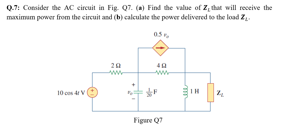 Solved Q.7: Consider the AC circuit in Fig. Q7. (a) ﻿Find | Chegg.com