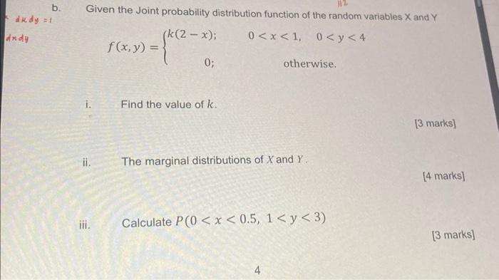 Solved b. Given the Joint probability distribution function | Chegg.com