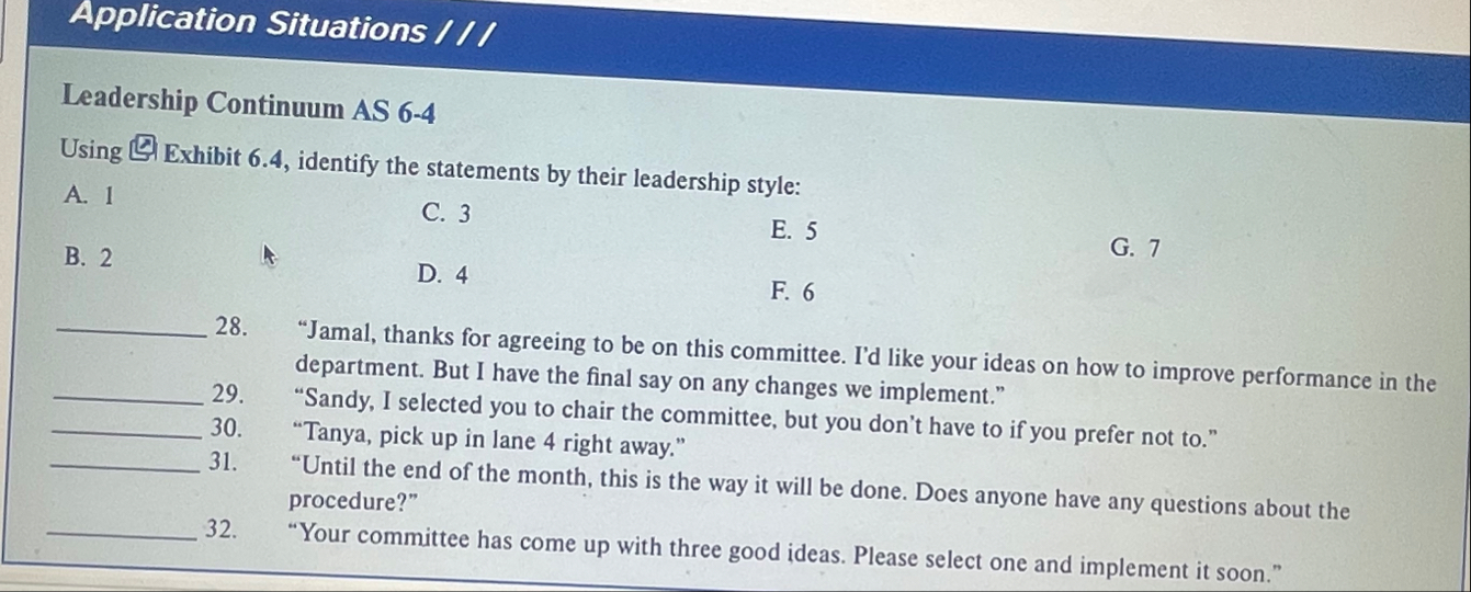 Solved Application Situations / / /Leadership Continuum AS | Chegg.com