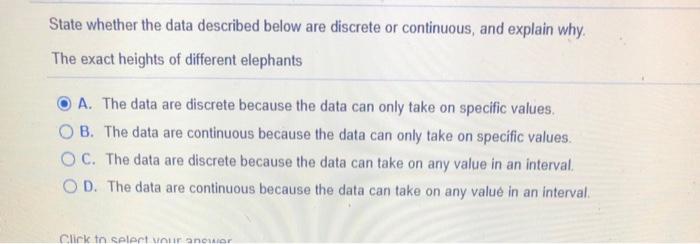 Solved State whether the data described below are discrete | Chegg.com
