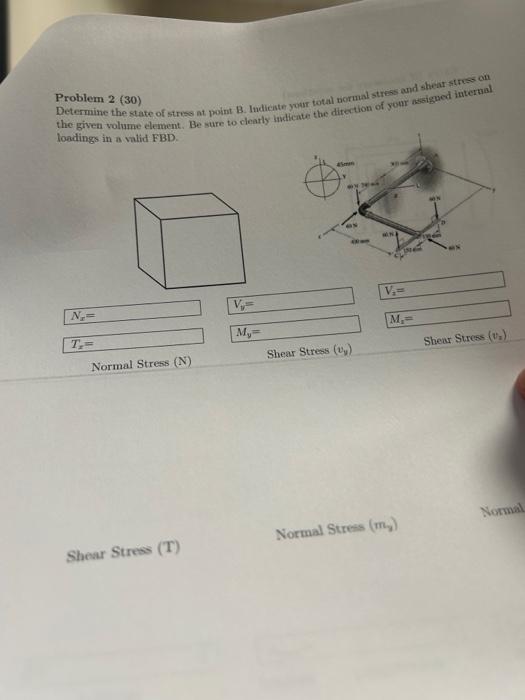 Problem 2(30) Determine the state of stress at point | Chegg.com