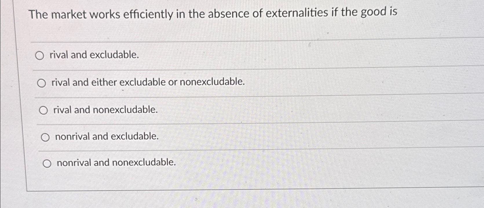 Solved The market works efficiently in the absence of | Chegg.com