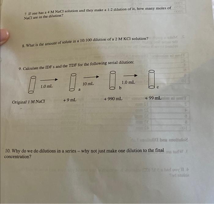 Solved 7. If one has a 4 M NaCl solution and they make a 1:2 | Chegg.com