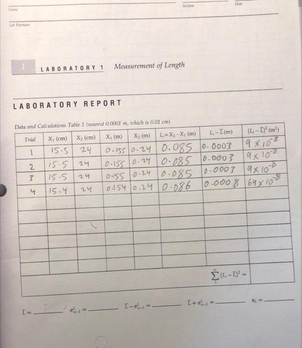 Solved 1. LAB O RATORY 1 Measurement of Length LABORATORY | Chegg.com