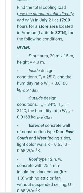 Solved Find the total cooling load (use the standard table | Chegg.com