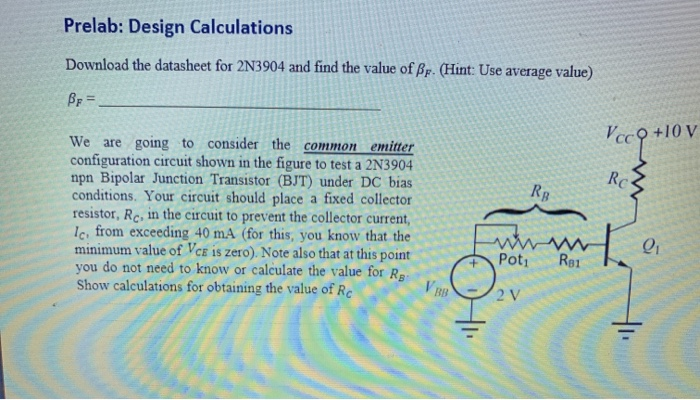 Solved Prelab: Design Calculations Download the datasheet | Chegg.com
