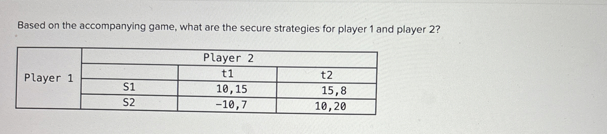 Solved Based on the accompanying game, what are the secure | Chegg.com
