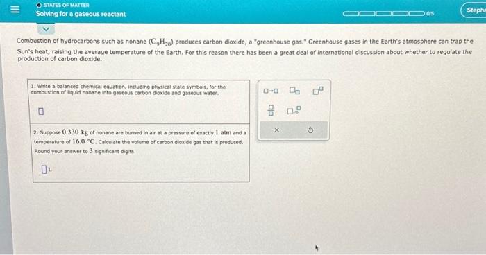 Solved Combustion of hydrocarbens such as nonane (C9H20) | Chegg.com