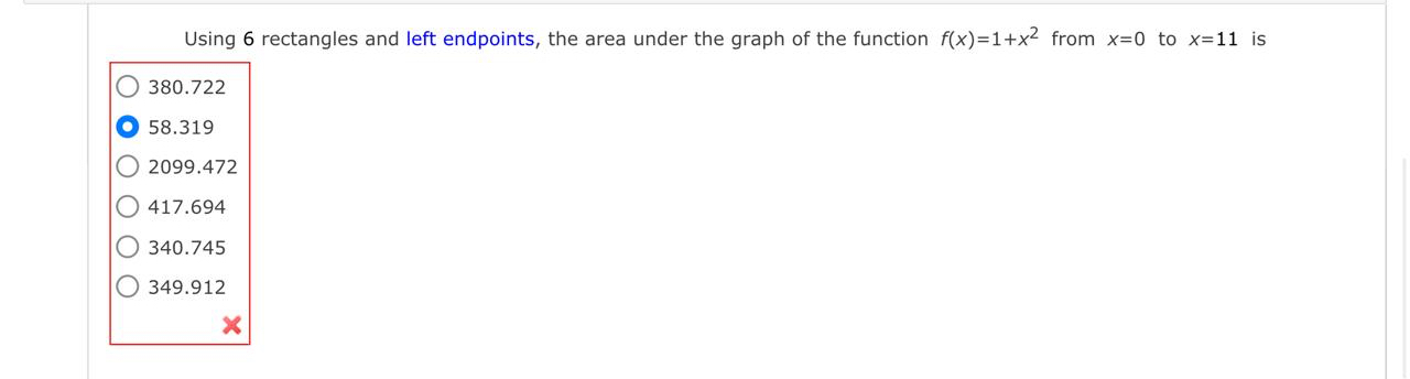 Solved Using 6 ﻿rectangles and left endpoints, the area | Chegg.com