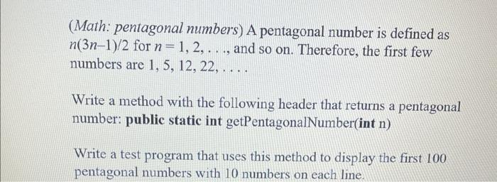 Solved (Math: pentagonal numbers) A pentagonal number is | Chegg.com