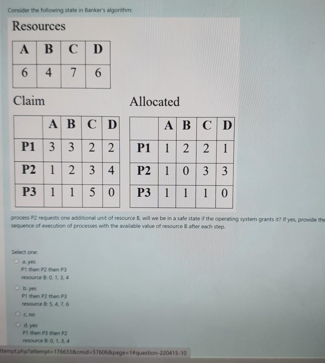 Solved Consider the following state in Banker's algorithm: | Chegg.com