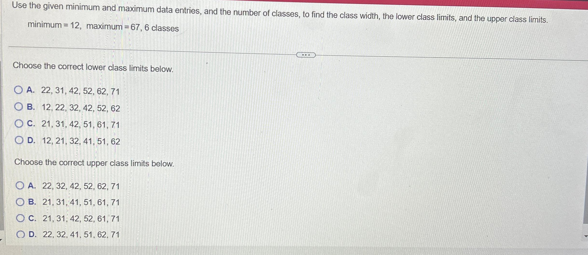 Solved Use the given minimum and maximum data entries, and | Chegg.com