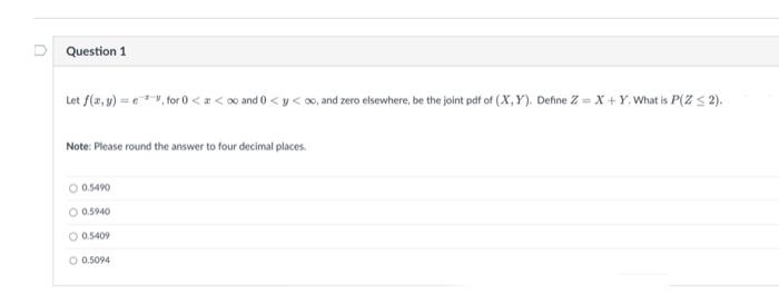 Solved Let f(x,y)=e−z−y, for 0 | Chegg.com