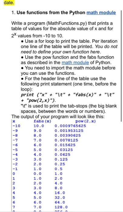 Solved 1. Use functions from the Python math module Write a | Chegg.com