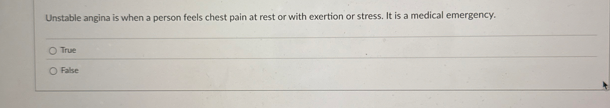 Solved Unstable angina is when a person feels chest pain at | Chegg.com