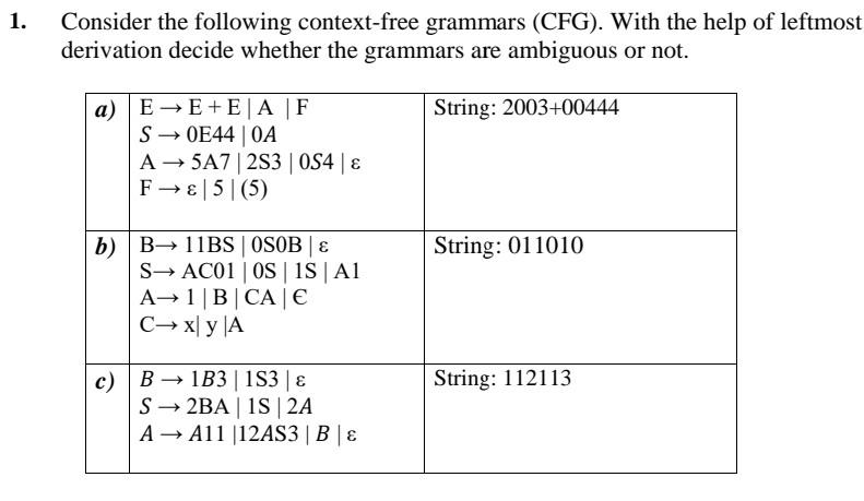 Solved 1. Consider the following context-free grammars | Chegg.com
