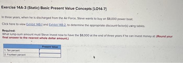 Solved Exercise 14A-3 (Static) Basic Present Value Concepts | Chegg.com