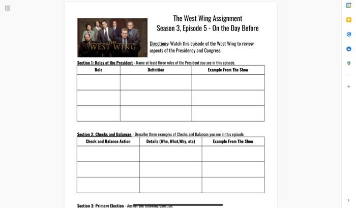 C The West Wing Assignment Season 3 Episode 5 - On | Chegg.com