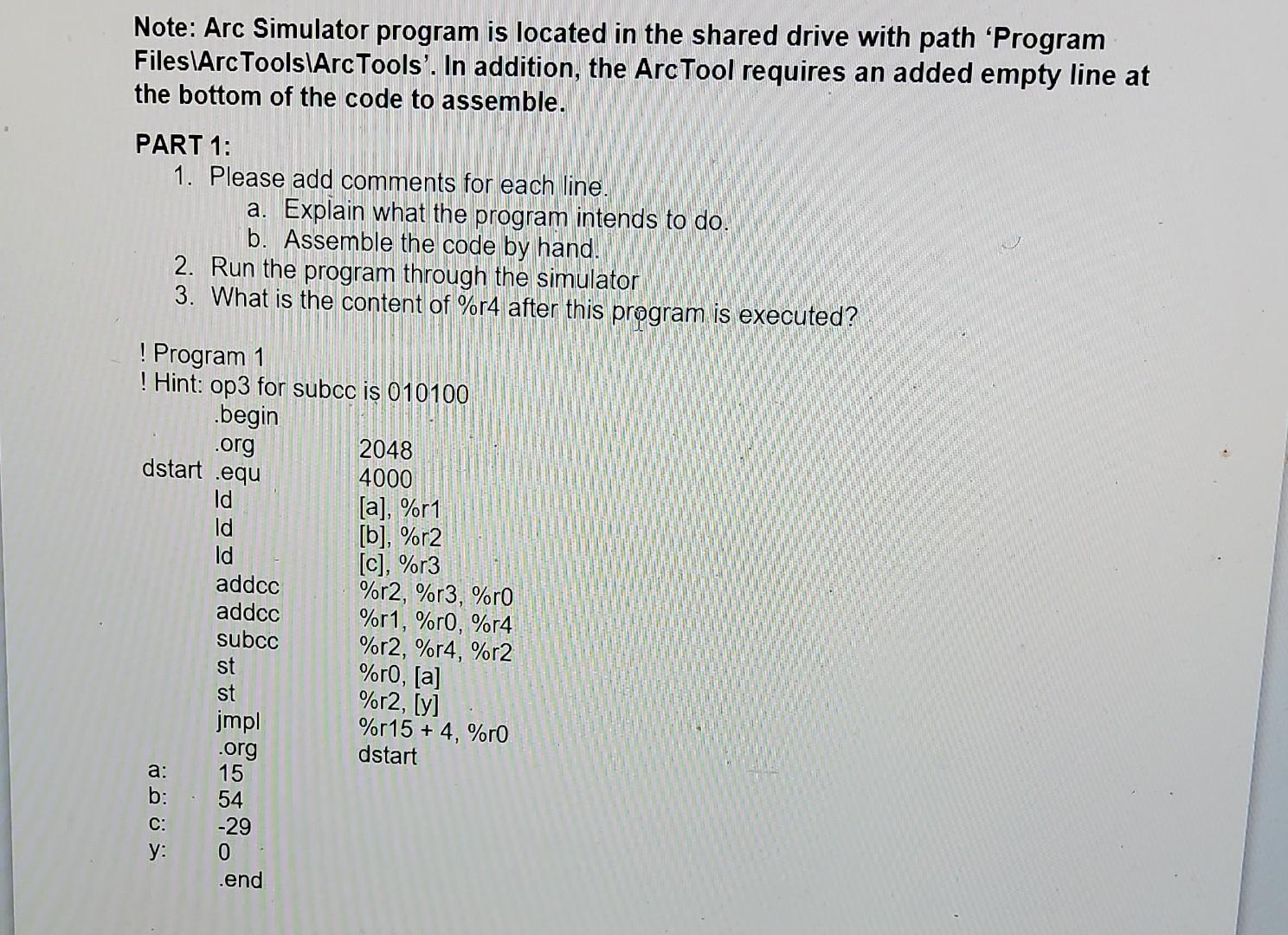 Solved Note: Arc Simulator program is located in the shared | Chegg.com