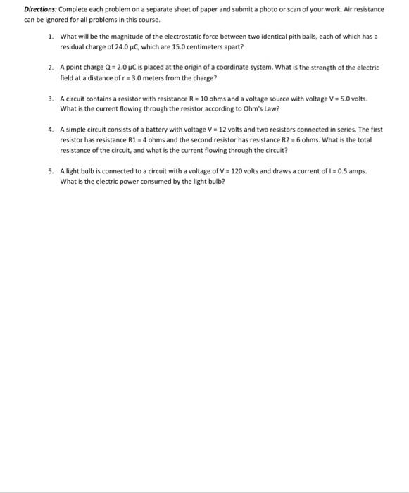 Solved Directions: Complete each problem on a separate sheet | Chegg.com