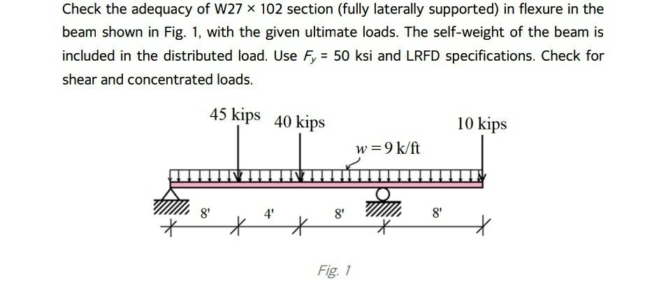 Solved Check the adequacy of W27 X 102 section (fully | Chegg.com
