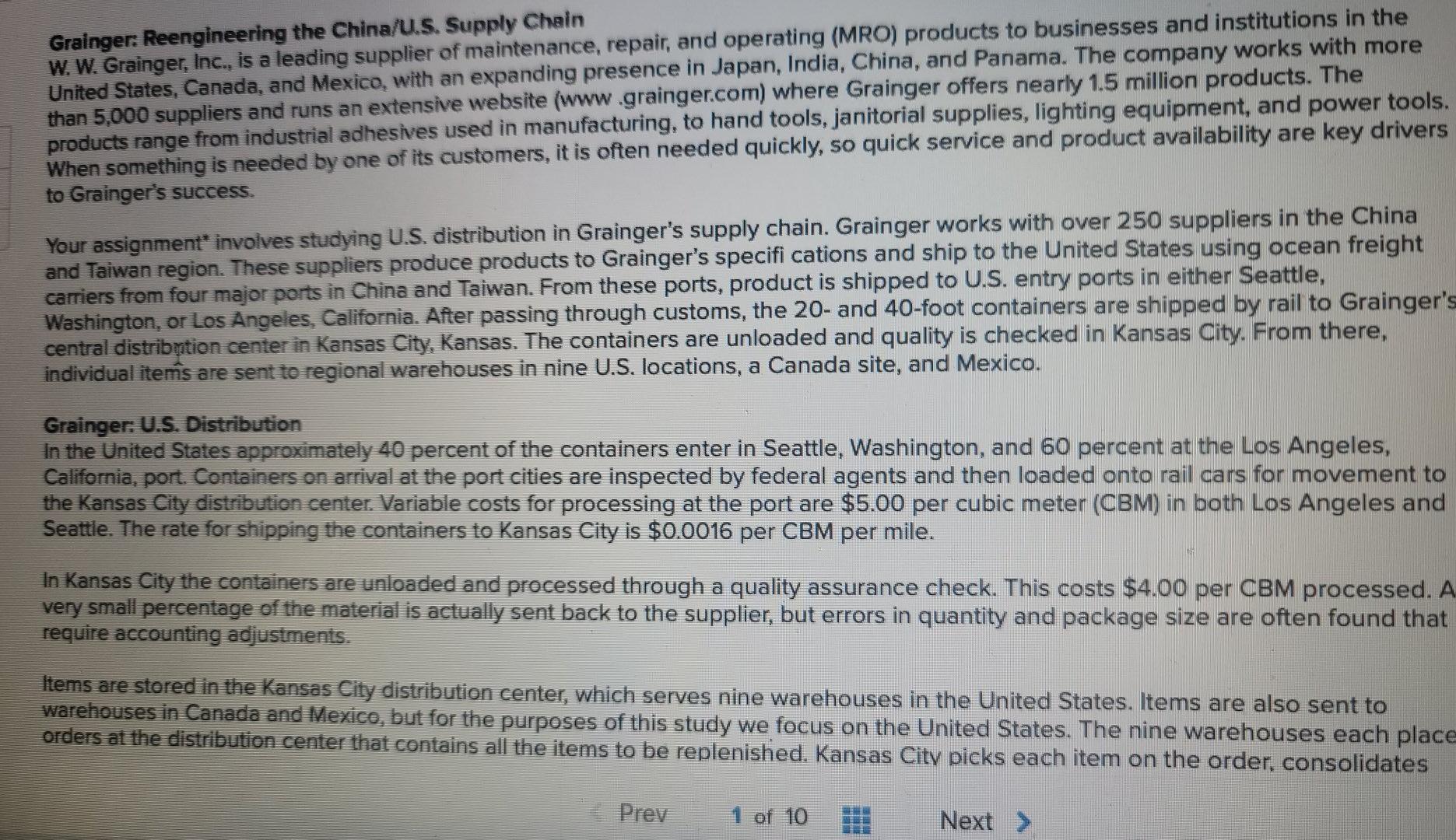 Solved Grainger: Reengineering the China/U.S. Supply Chain | Chegg.com