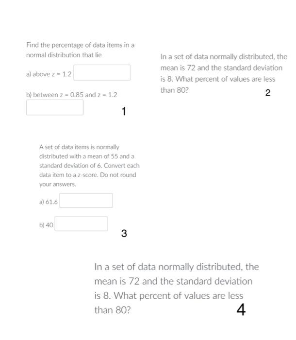 Solved Find the percentage of data items in a normal | Chegg.com
