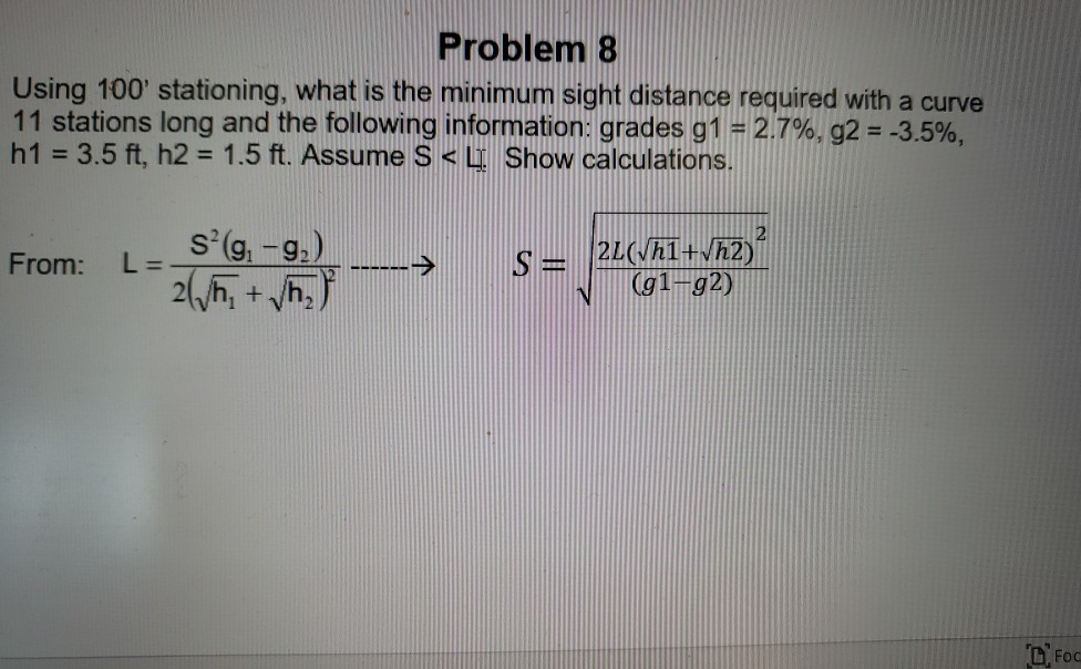 Solved Problem 8 Using 100' stationing, what is the minimum | Chegg.com