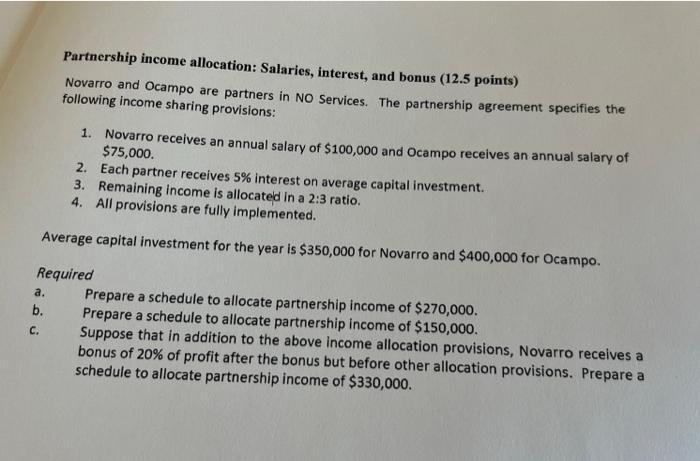 Solved Partnership income allocation: Salaries, interest, | Chegg.com