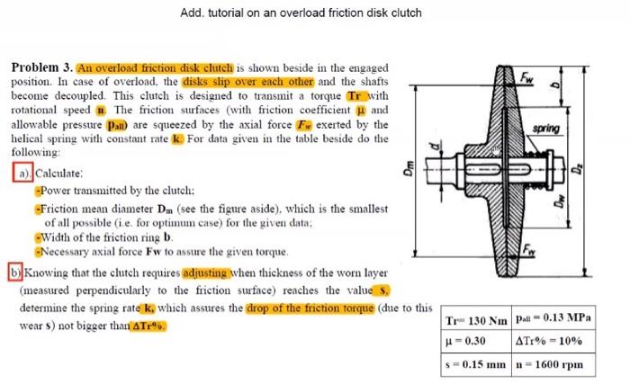 Solved Add. tutorial on an overload friction disk clutch | Chegg.com