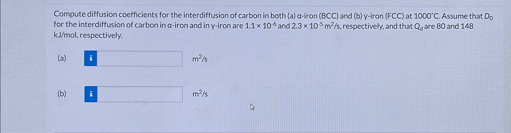 Solved Compute diffusion coefficients for the interdiffusion | Chegg.com