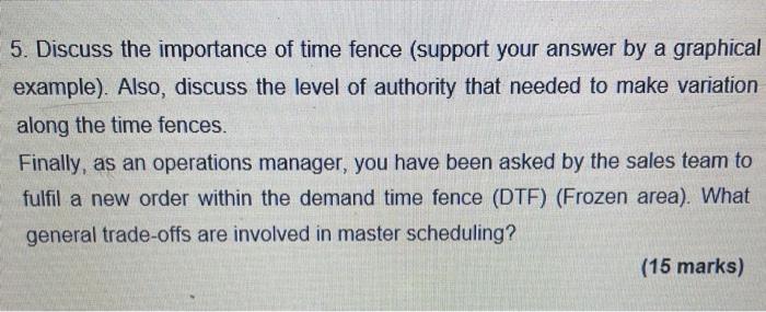 Solved 5. Discuss the importance of time fence (support your | Chegg.com