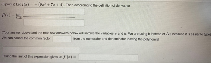 Solved (5 points) Let f(x) = -(9x2 + 7x + 4). Then according | Chegg.com