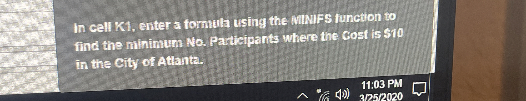 Solved In cell K1, ﻿enter a formula using the MINIFS | Chegg.com