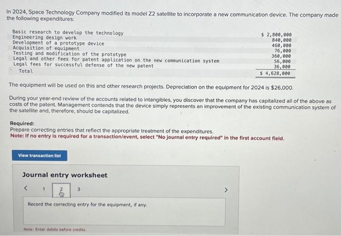 Solved In 2024, Space Technology Company modified its model | Chegg.com
