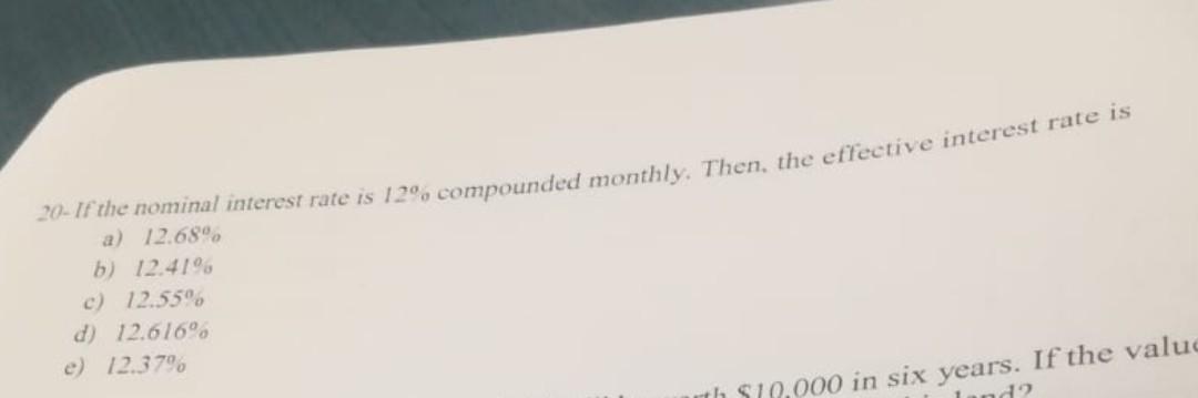 Solved 20- If the nominal interest rate is 122∘ compounded | Chegg.com