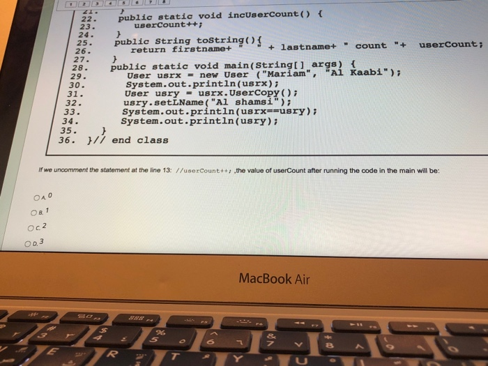 Solved 1 points Question 1. public class User { 2. public | Chegg.com