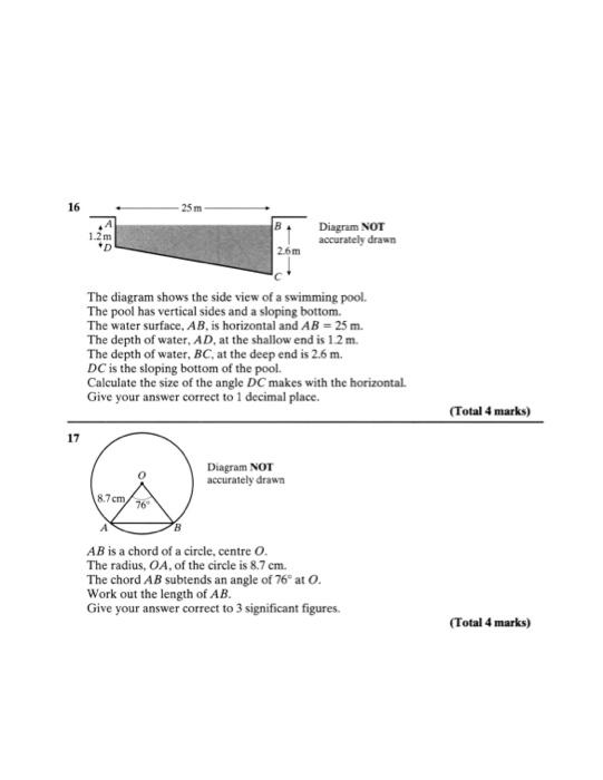 Solved The diagram shows the side view of a swimming pool. | Chegg.com
