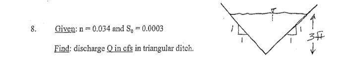 Solved Given: n=0.034 and S0=0.0003 Find: discharge Q in cfs | Chegg.com