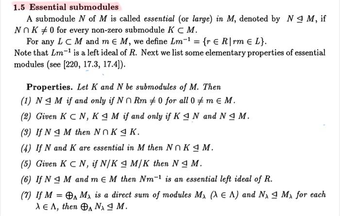 Solved If A closed submodule of C and N essential submodule | Chegg.com