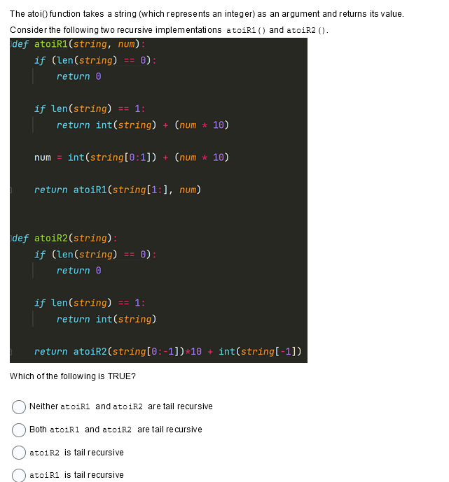 Solved The atoi) ﻿function takes a string (which represents | Chegg.com