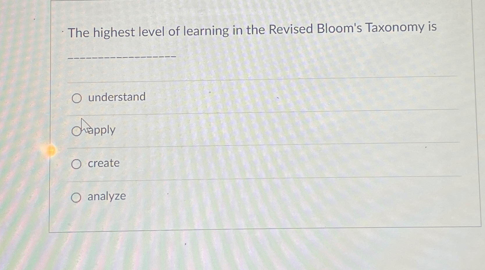 Solved The highest level of learning in the Revised Bloom's | Chegg.com