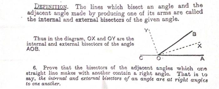 Solved DEFINITION. The lines which bisect an angle and the | Chegg.com