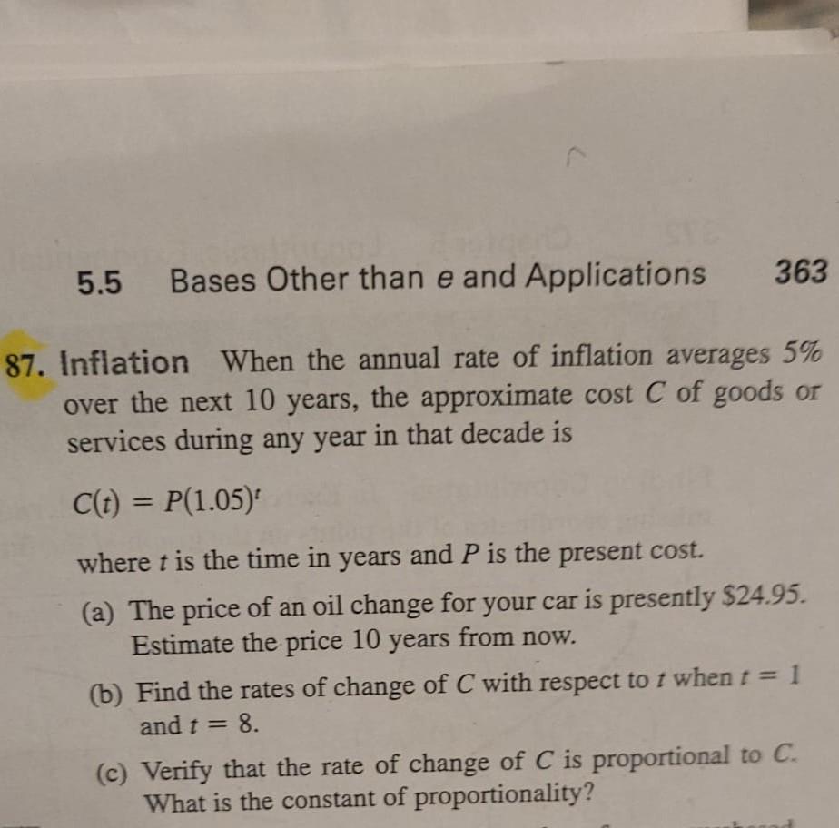 Solved 5.5 Bases Other than e and Applications 363 87. | Chegg.com