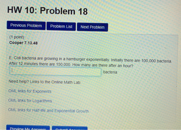 Solved HW 10: Problem 18 Previous Problem Problem List Next | Chegg.com