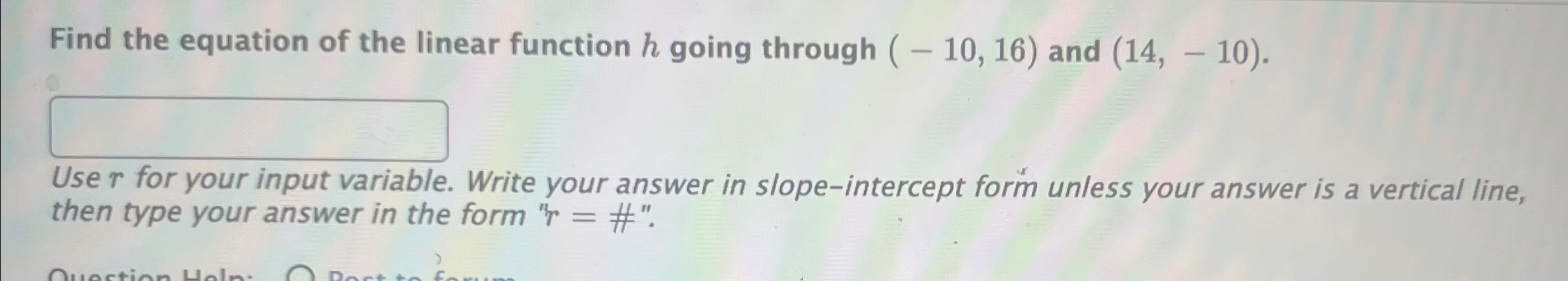 Solved Find the equation of the linear function h ﻿going | Chegg.com