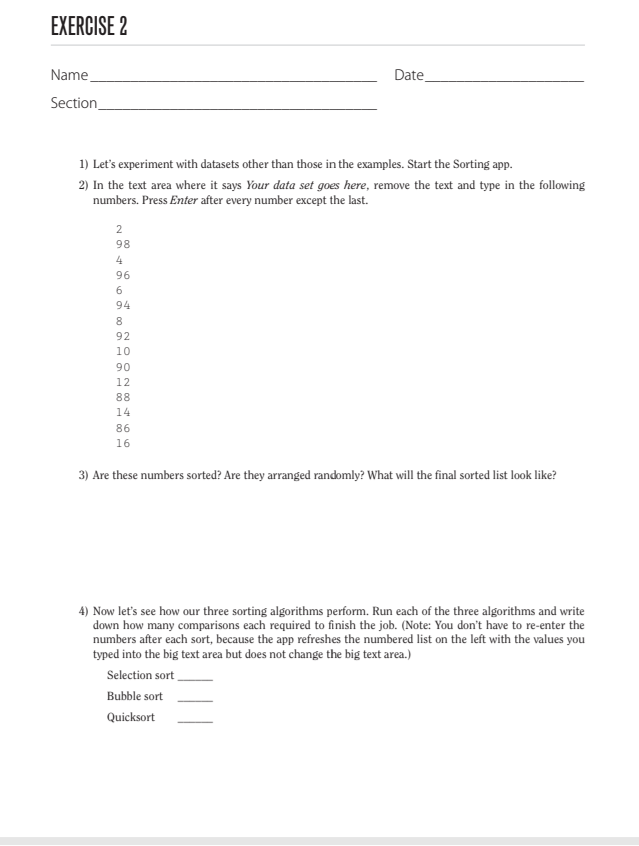 EXERCISE 2 Name Date Section 1) Let's experiment with | Chegg.com