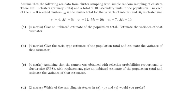 Assume that the following are data from cluster | Chegg.com