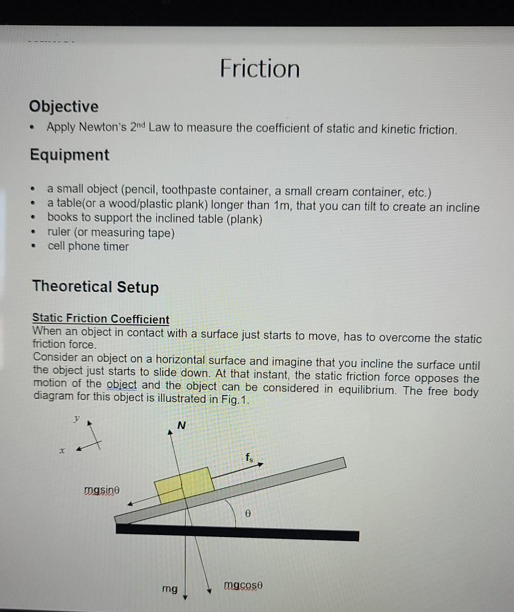 Experimental Procedures Procedure A: Static Friction | Chegg.com