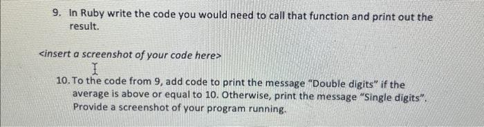 Solved 9. In Ruby write the code you would need to call that | Chegg.com